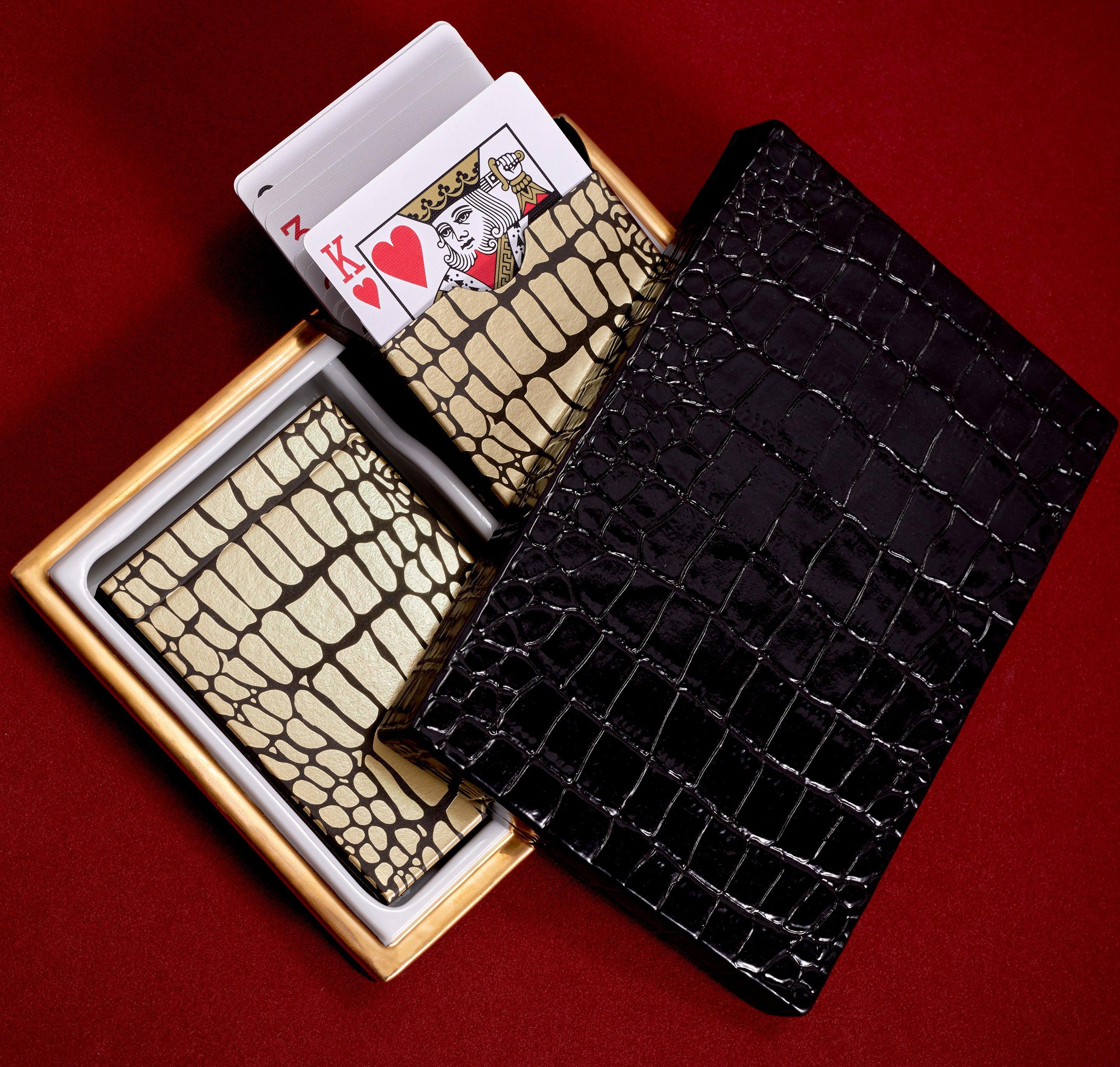 Crocodile Box with Playing Cards - Gold - L'OBJET