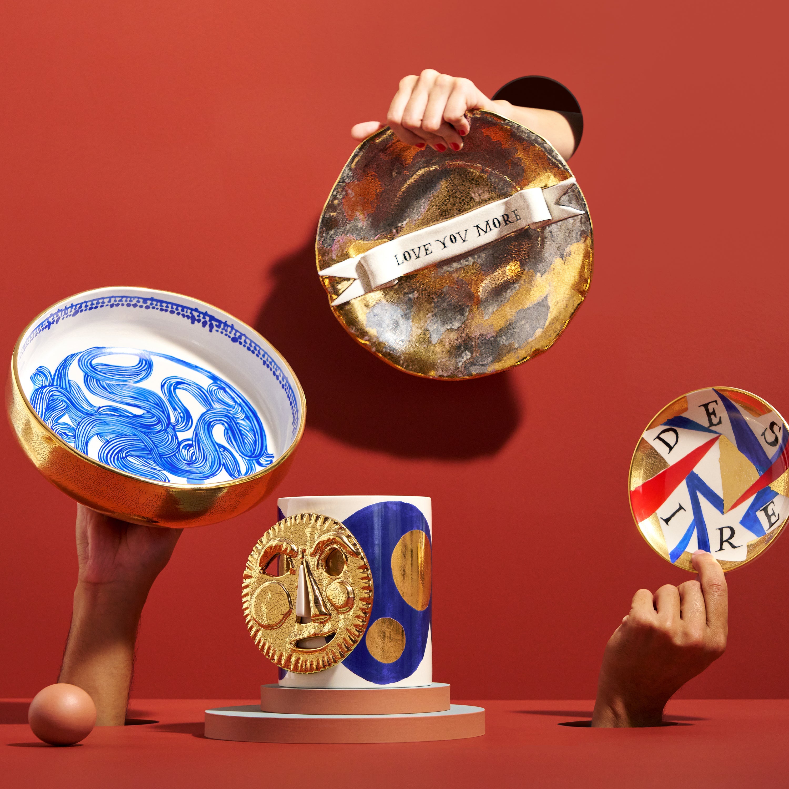 L'OBJET x Ruan Hoffmann| Decorative Art Bowl | White Blue 24K Gold